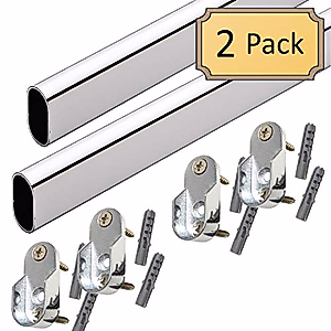 60" Oval Closet Rod with End Supports - Polished Chrome - 2 Sets