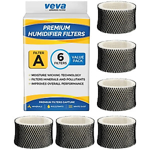 VEVA 6 Pack Premium Humidifier Filters Replacement for Holmes Filter A, HWF62, HWF62S, and Other Sunbeam Cool Mist Humidifiers