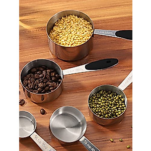 Joyhill Stainless Steel Measuring Cups and Spoons Set of 10 Piece, Nesting Metal Measuring Cups Set with Soft Touch Silicone Handles for Dry and Liquid Ingredients, Cooking & Baking (Black)