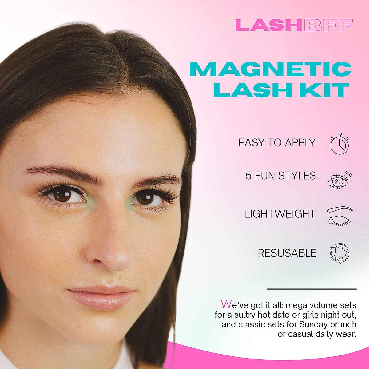 Lash BFF Magnetic False Lashes Variety Pack with Eyeliner, Wispy, Natural Look, and Dramatic Eyelashes, Reusable 3D Strip Eyelashes Bulk Kit, Waterproof Faux Lashes No Glue