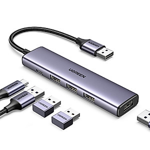 UGREEN USB 3.0 Hub 4 Ports Aluminum Ultra-Slim USB Multiport Adapter, Powered USB C Splitter Compatible with MacBook, iMac, Surface, Laptop, PC, Mouse, Keyboard, Flash Drive, and More