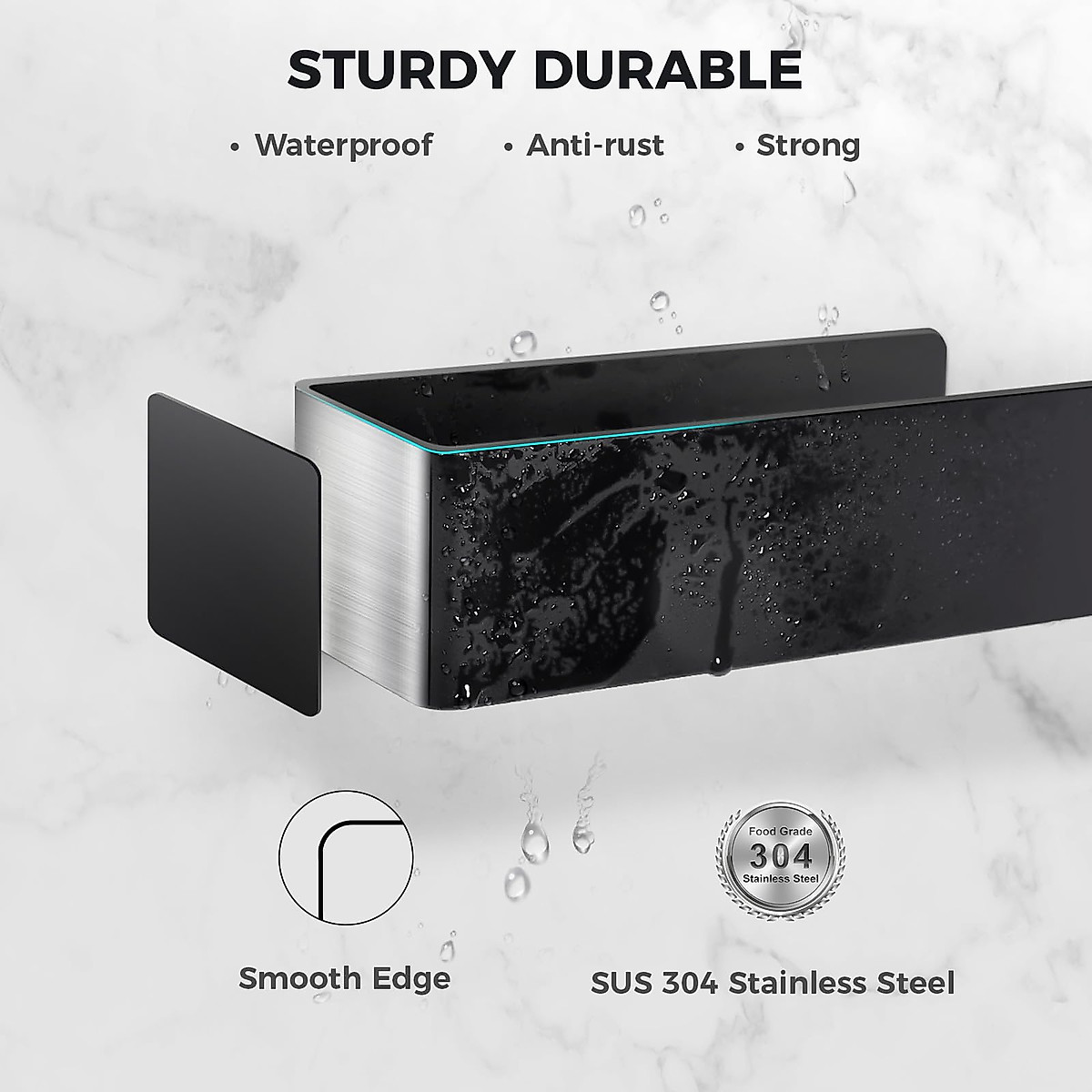 Wall Mount Towel Holder Self Adhesive Towel Rack 304 Stainless Steel Stick on Hand Towel Stand 8 Inch Heavy Duty Towel Hanger for Bathroom No Drilling Towel Bar Hardware Brushed Black 1 PCS