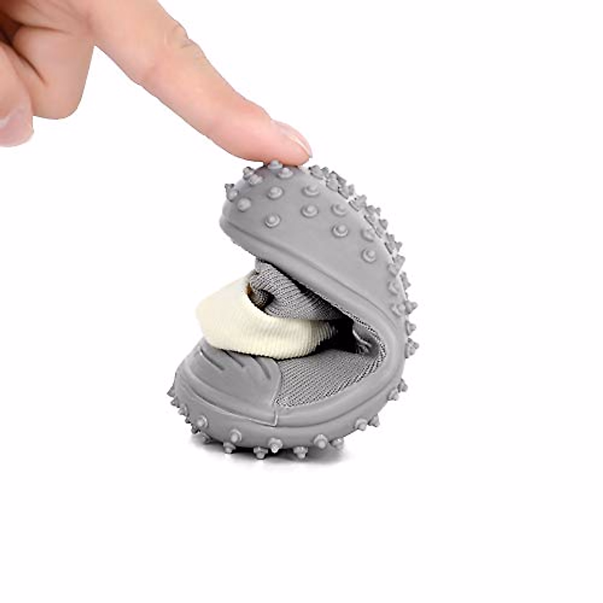 HOWELL Unisex Baby Socks Shoes Anti Slip Floor Socks with Soft Rubber Bottom Infant Newborn Cotton Sock Boots (Grey Bear,6-12 Months)