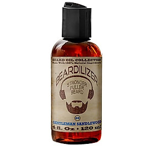 Beardilizer Gentleman Sandalwood Beard Oil for Men - 100% Natural Growth Oil & Conditioner with Argan, Jojoba & Vitamin E – Softening, Moisturizing for Soft, Healthy Beard – 4 Oz