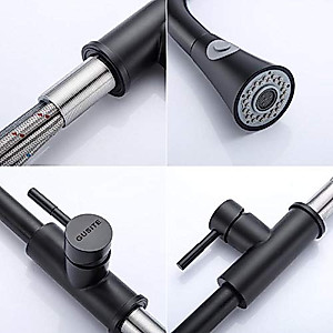 GUSITE Kitchen Sink Faucet, 304 Stainless Steel Single Handle Pull Out Kitchen Faucet with Pull Down Sprayer, Deck Plate, 1 or 3 Hole for Camper Farmhouse RV Kitchen Sink