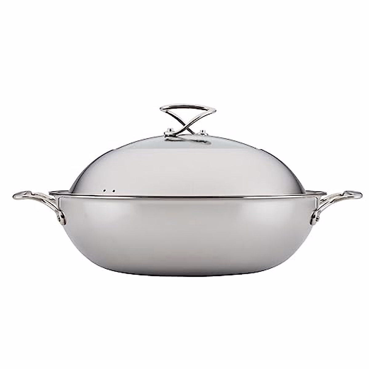 Circulon Clad Stainless Steel Wok/Stir Fry with Glass Lid and Hybrid SteelShield and Nonstick Technology, 14 Inch - Silver
