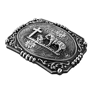 Moranse Religion Cross Cowboy And Horse Design Belt Buckles (Square Silver)
