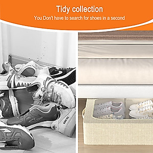 GRSQYS Under Bed Storage Bins with Metal Frame, Shoe Organizer for Closet with Large Clear Windw,Foldable Stackable Linen Fabric Clothes Organizer Bins (Beige, 23.6(L) x13(W) x6(H) inch)