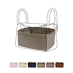 DGAZ Purse Organizer Insert，Silk Bag Organizer，Luxury Handbag & Tote Shaper Fits Lindy 19/26/30/34 Bags（Etoupe grey，LD26）