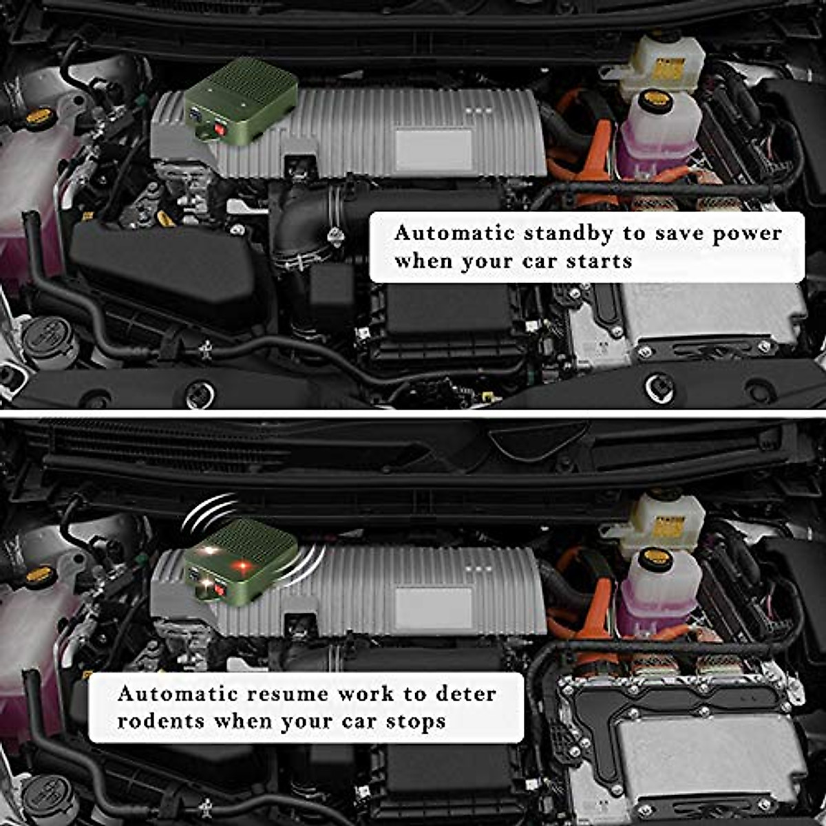 Glaobule 2 Pack Mouse Repellent Battery Operated Ultrasonic Indoor Rat Deterrent Get Rid of Mice Auto Rodent Repeller Attic Garage Home Pest Control Vehicle Protection Under Hood Rodent Repeller