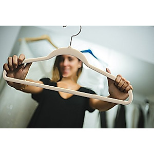 TECHZOO 50 Pack New Premium Quality Velvet Hangers Ultra Thin Non Slip Adult Felt Space Saving Hangers for Closet Heavy Duty Coat Pants Jackets Dress Hangers 360° Swivel Hook Hold Upto 10 lbs Ivory