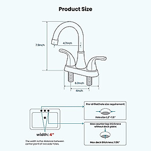 gotonovo Matte Black 4 Inch Centerset Bathroom Sink Faucet 2 Hole Lavatory Mixer Tap Deck Mount 2 Handles with Pop Up Drain and Water Supply Lines