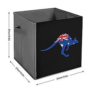 Australia Flag Kangaroo Foldable Storage Bins Printd Fabric Cube Baskets Boxes with Handles for Clothes Toys, 11x11x11