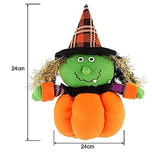 3 Pieces Halloween Plush Toys Set, Pumpkin Stuffed Figurines Witch, Black Cat, Snowman for Halloween Decorations, 9.5 x 4.7 Inch