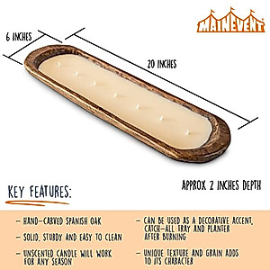 MAINEVENT Wooden Dough Bowl Candles 20 Inch, Farmhouse Dough Bowl Candles, Table Centerpiece Wooden Dough Bowl Soy Candle Wooden Bowl Candle Boat Wooden Candle Bowl Bread Bowl Candle Wood Dough