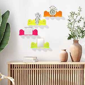 Soaoo 4 Pack Acrylic Small Floating Shelves Neon Acrylic Shelf Funky Small Floating Shelf Colorful Display Shelf with Screw Wall Mounted Display Stand for Plants Makeup