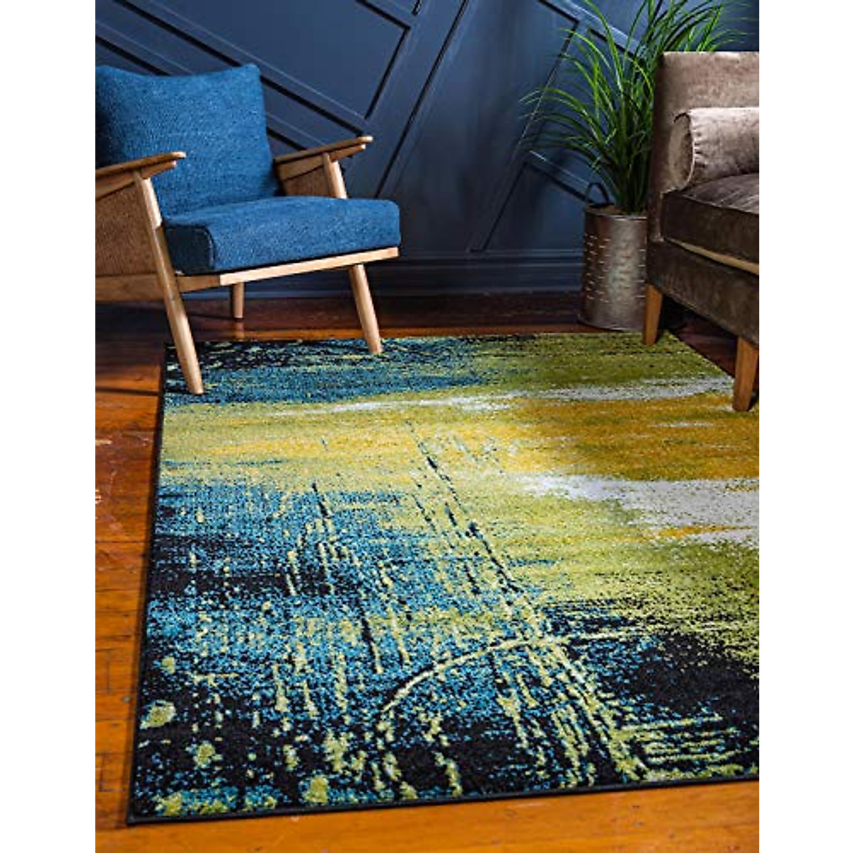 Unique Loom Lyon Collection Modern Abstract Area Rug, 4 x 6 ft, Light Green/Blue