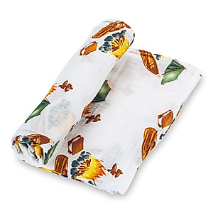 LollyBanks 100% Cotton Muslin Swaddle Forest Baby Blanket Set, Deer, Bear, and Pine Tree Pattern | Boy Receiving Blankets Pack of 3 Breathable Security Swaddles