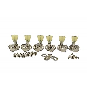 Kluson Revolution Diecast Tuners - 3 Per Side - Pearloid Keystone Button, Locking Nickel