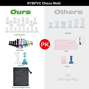 Chess Sets Resin Silicone Mold, Upgrade 3D 16 Pieces Chess Checkers & Board Game Mold for Resin Casting Full Size with Storage Bag, Chess Crystal Epoxy Molds for Kid Adult Family to DIY Art Crafts