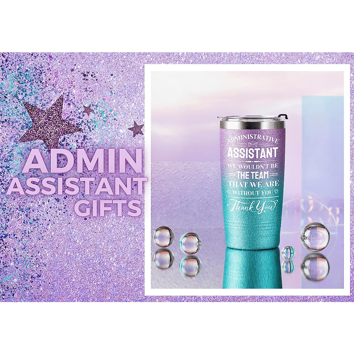Onebttl Administrative Professional Day Gifts for Administrative Assistant, Secretary, 20 oz Stainless Steel Tumbler for Women - Thank You - Blue Purple Gradient Glitter