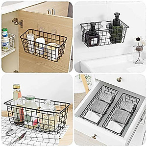 XINFULL 4 Pack Wire Storage Baskets Household Metal Wall-Mounted Containers Organizer Bins for Kitchen Bathroom Freezer Pantry Closet Laundry Room Cabinets Garage Shelf, 2 Large 2 Medium