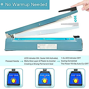 Impulse Sealer 16 inch Heat Sealer for Plastic Bags, Metal Iron Shell Plastic Bag Sealer Heat Seal, Mylar Bag Sealer, Manual Poly Bag Hot Seal Sealing Machine with 4 Repair Kit(2 Cutting Lines Included)