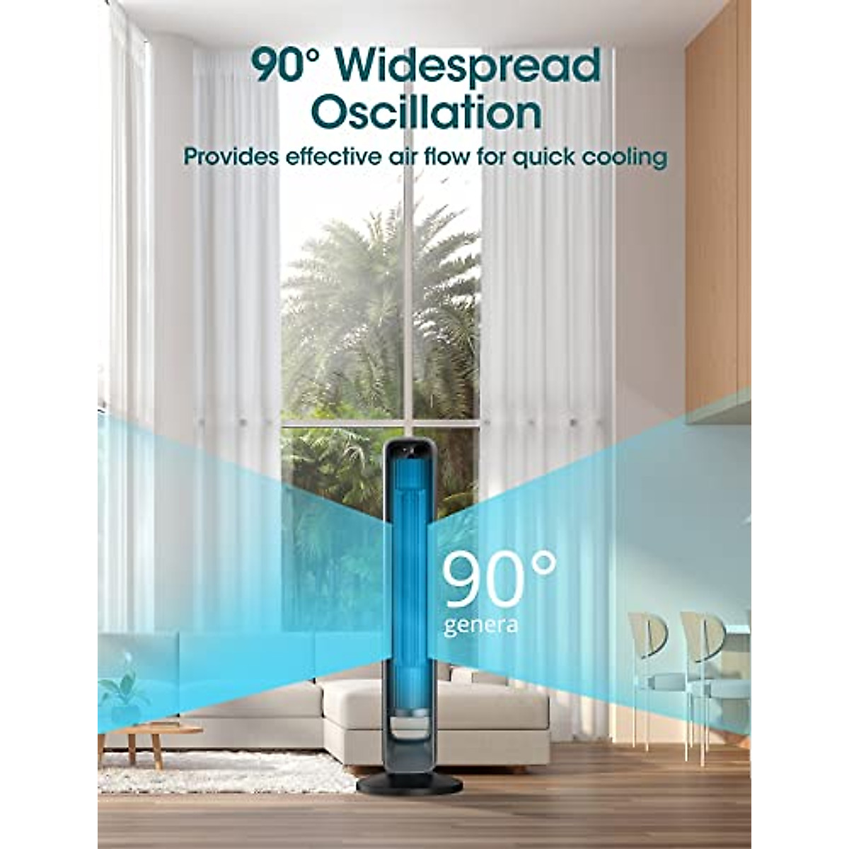 Tower Fan, 42” Portable Fan, 28dB Quiet and Quick Cooling, 90° Oscillation, 12 Speed Levels, 4 Wind Modes, Night Light, 12-Hour Timer, LED Display, Full Function Remote Control, for Home Bedroom