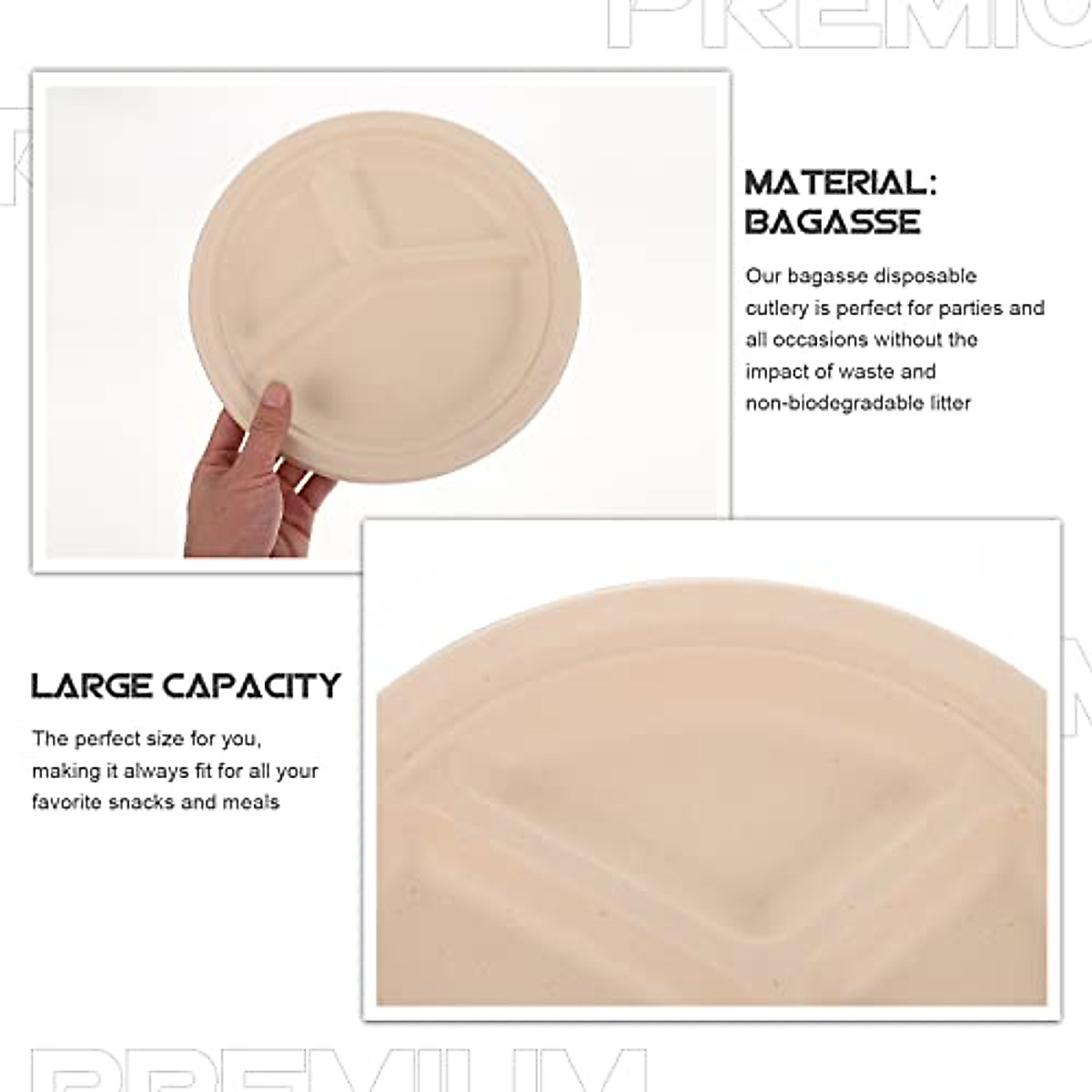 Cabilock 20pcs Degradable dinner plate 2 biodegradable paper plates Sectional Meal Tray dessert plate wedding paper plates 3 sectional round serving tray cereals clamshell wheat straw food