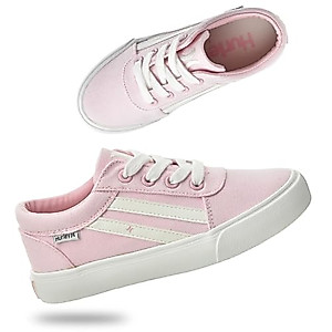 Hurley Boardy Kids Lace Up Canvas Sneakers – Low Cut Skateboarding Shoes for Kids, Sports Shoes for Boys and Girls, Pink White