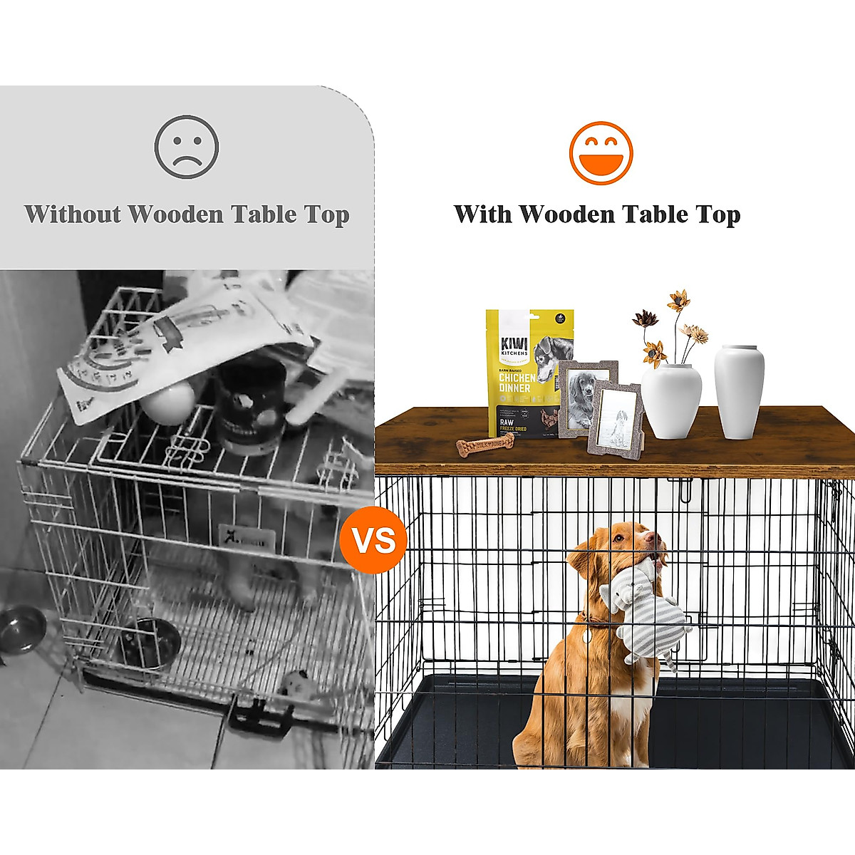 HiCaptain Dog Kennel Wood Table Top, 48 inches Wooden Dog Crate Table Topper, Durable Decorative Dog Kennel Table Topper for Large Dogs Rustic Style