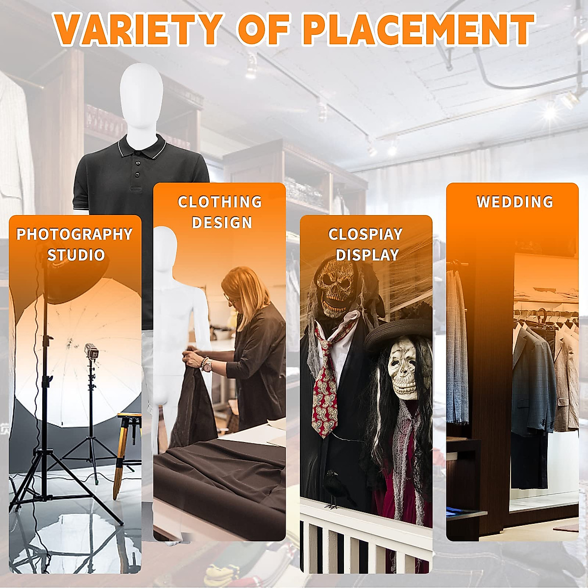 Male Dress Form Mannequin Full Body Adjustable Model Maniquin Stand Realistic Display Maniquine Head Metal Base for Clothing Shops, White Matte 73 inch