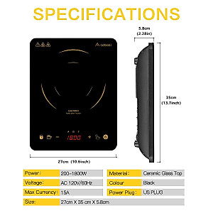Sunmaki Induction Cooktop,induction hot plate with LED Display,1800W Countertop Burner Portable Black Crystal Glass Surface 10 Temperature 9 Power Setting&3h Timer for Cooking 1
