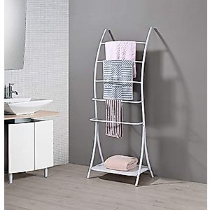 Kings Brand Furniture - 5-Tier Freestanding Metal Towel Rack with Storage Shelf, White