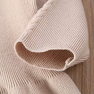 Merqwadd Infant Toddler Baby Girl Warm Romper Solid Longsleeve Knit Sweater Winter Rompers (Knitted Romper-Apricot, 6-12 Months)