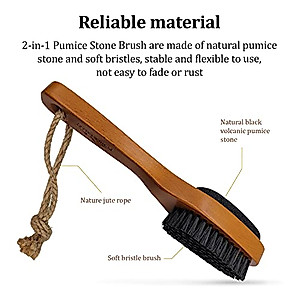 Pumice Stone for Feet & Foot Brush with Handle 2-in-1 Pedicure Scrubber for Shower - Double-Sided Pumice Foot File with Brush for Callus, Cracked Heels, Dead, and Dry Skin Removal