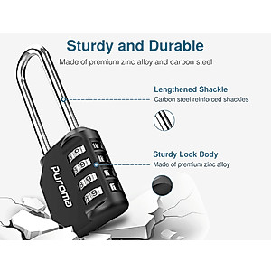 Puroma 2 Pack 2.6 Inch Long Shackle Combination Lock 4 Digit Outdoor Waterproof Padlock for School Gym Locker, Sports Locker, Fence, Gate, Toolbox, Case, Hasp Storage (Black)
