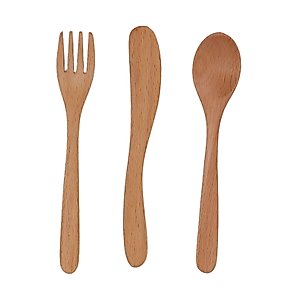 Wooden Flatware Set, Japanese Style Thick Beech Wood Cultery Set, Reusable Wooden Eating Utensils, Sturdy Smoothing Spoon Fork Set with Knife for Home, Kitchen, Cooking
