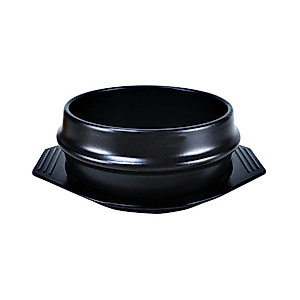 Korean Cooking Korean Stone Bowl By Whitenesser, Stone Pot Sizzling Hot Pot for Bibimbap and Soup (Small, No Lid) - Premium Ceramic with Melamine Tray (28 Oz)