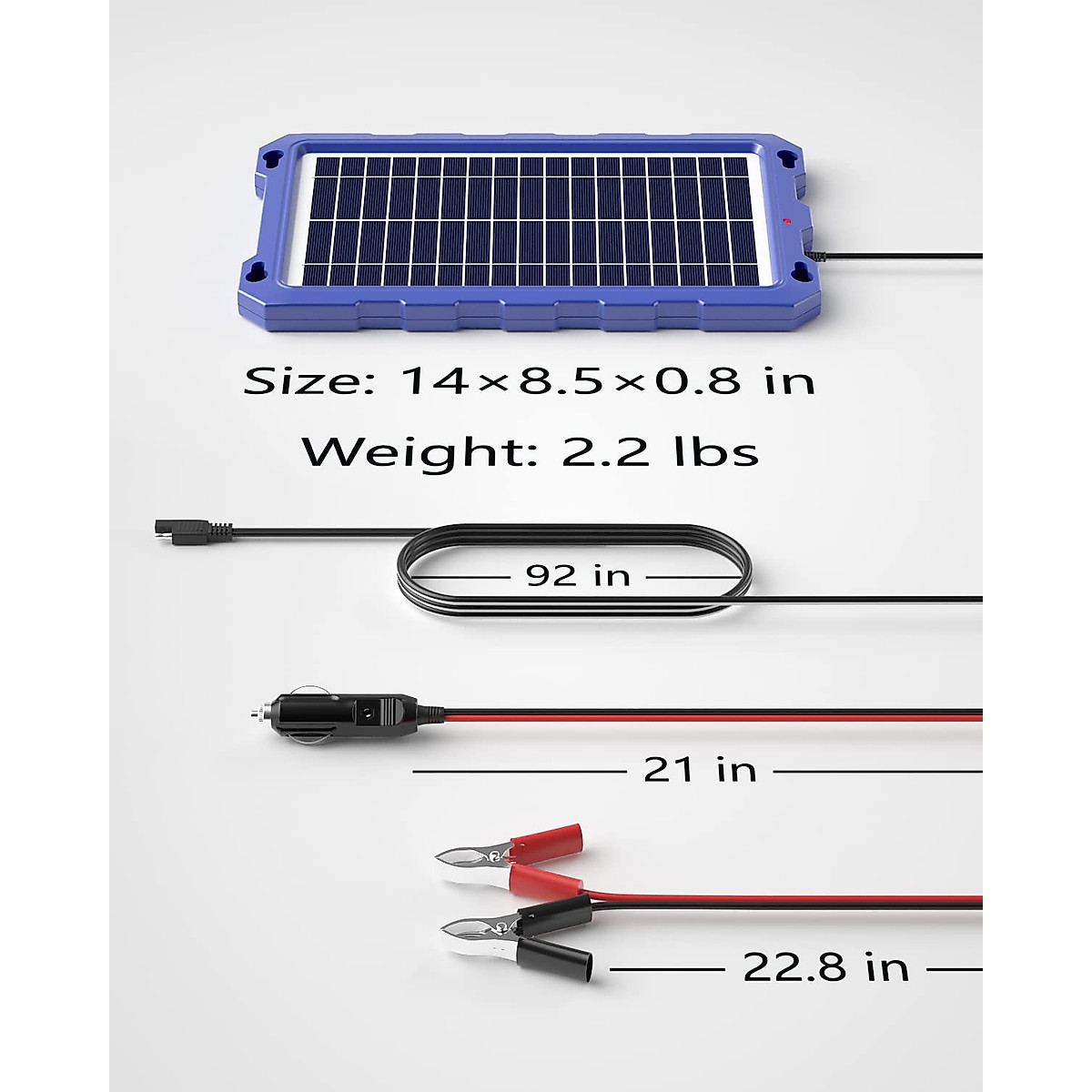 POWOXI 10W 12V Solar Battery Charger& Maintainer，Waterproof Solar Panel Trickle Charger with Cigarette Lighter & Alligator Clips for Car, RV, Boat, Motor, Lawn Mower（Blue）