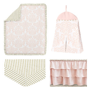 Sweet Jojo Designs Blush Pink White Damask and Gold Polka Dot Amelia Girl Baby Bedding 4 Piece Crib Set
