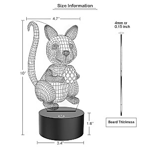 Squirrel 3D Illusion Lamp Touch Sensor LED Night Light 7 Color Changing Nightlight, Children Room Decor Lighting Fixture Toy Gifts for Boys Girls