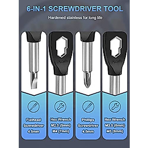 Keychain Screwdriver Tool 2 Pack, Poswlto 6-in-1 Screwdriver Set, Flathead and Phillips Bit, Hex Socket Wrench, Stocking Stuffers for Mens, Adults, Father, Husband, Employee, Christmas Gifts