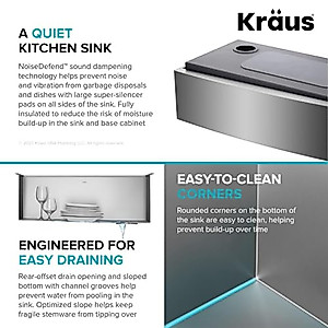 KRAUS Kore 27-Inch Farmhouse Workstation 16 Gauge Single Bowl Stainless Steel Kitchen Sink with Accessories, KWF210-27
