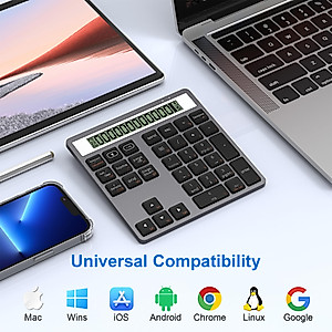 Bluetooth Number Pad - 2.4G Wireless Numeric Keypad with Display Calculator - Wireless Number Pad Slim 34-Key Portable Financial Accounting Numpad Data Entry & Calculation 2in1 for Laptop Desktop PC