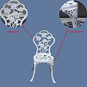 KAI LI Outdoor Furniture Bistro Set with Rose Pattern 1 Table 2 Chairs for Garden Patio Porch (Rose-White)