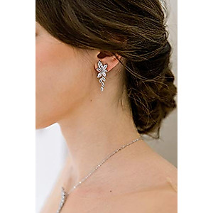 SWEETV Marquise Cubic Zirconia Bridal Earrings, Elegant Wedding Earrings for Brides Bridesmaids, Crystal Formal Drop Earrings for Women Jewelry Gifts (Silver)