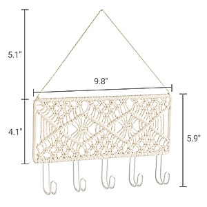 Mkono Macrame Hanging Shelves Key Holder Boho Wall Decor