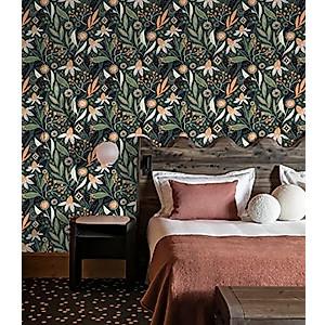 Floralplus Boho Peel and Stick Wallpaper Removable Boho Wallpaper Peel and Stick Floral Botanical Wallpaper for Bedroom Cabinet Wall Office Decor 118 * 17.7in