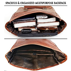 ANUENT Roll Top Leather Backpack for Men and Women Vintage Brown Large Laptop and Travel Bag Best Rucksack for Work, Adventure, and Business Leather Bookbag